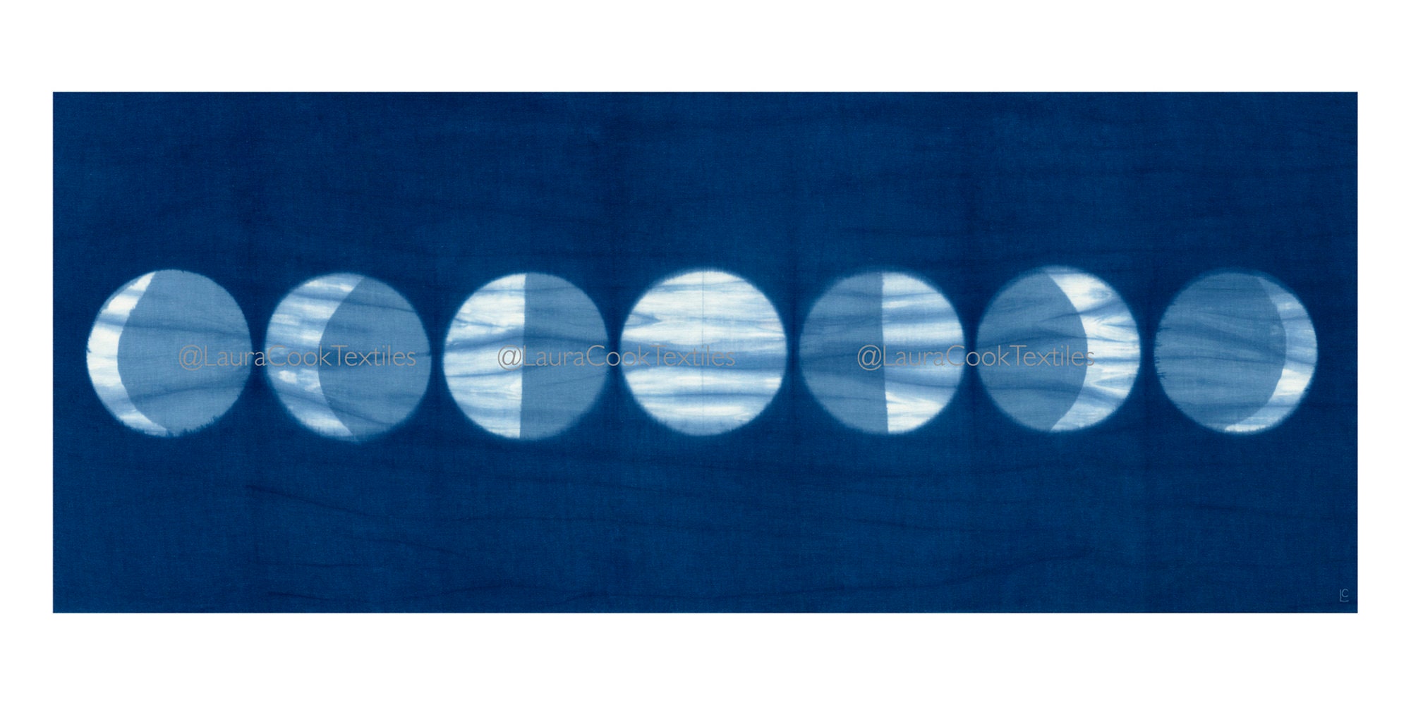 Phases of the Moon Textile Print, Hand Dyed, Natural Indigo, Shibori ...