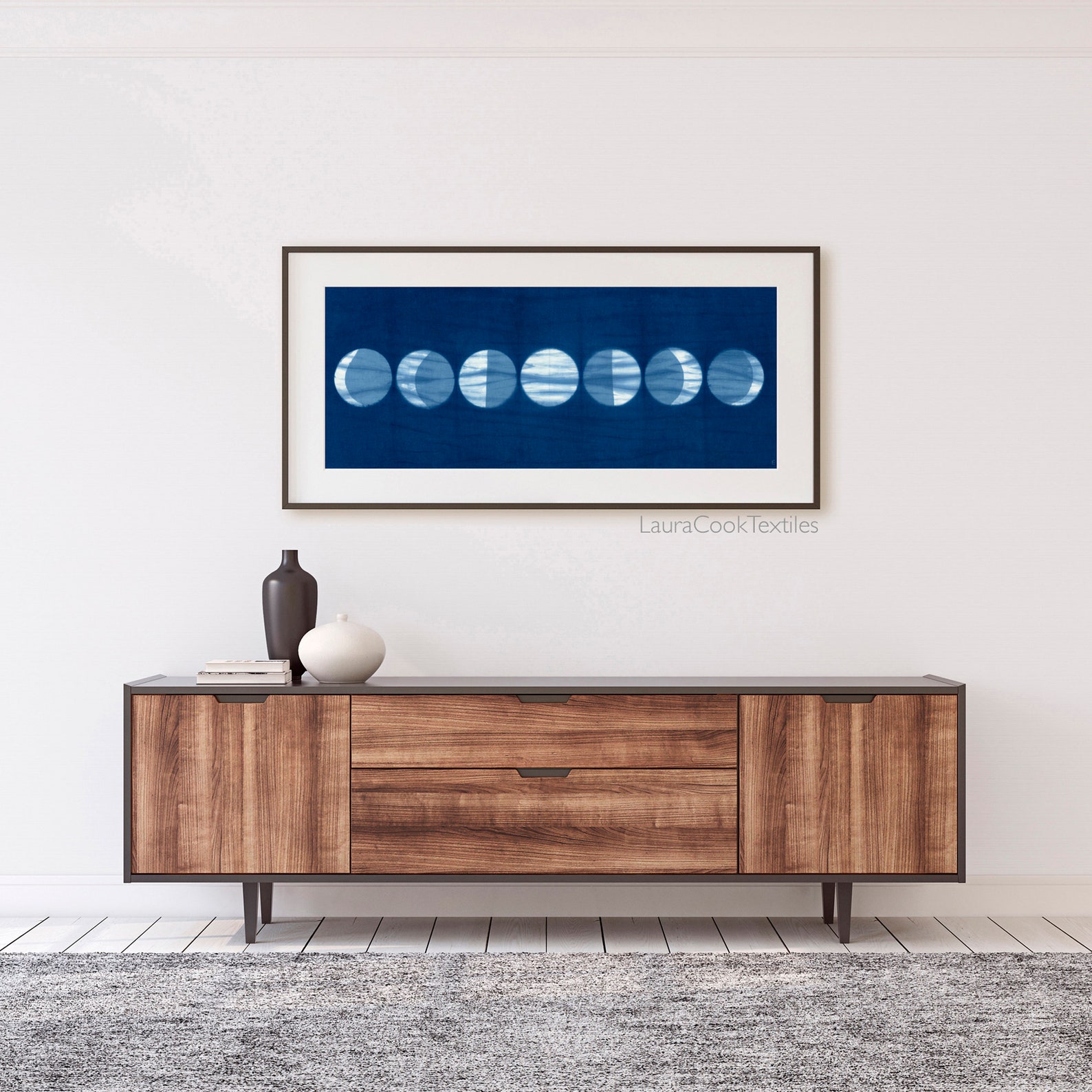 Phases of the Moon Textile Print, Hand Dyed, Natural Indigo, Shibori ...