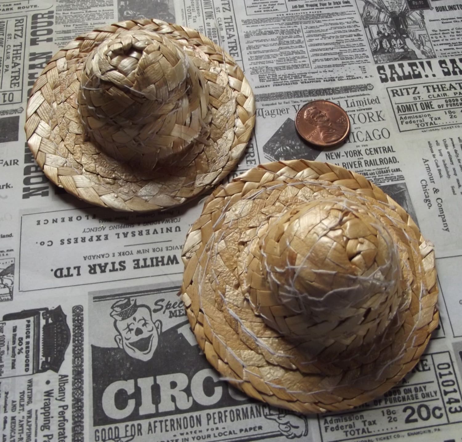 2 Woven 3 Straw Farmer Hats / Doll Making Supplies / | Etsy