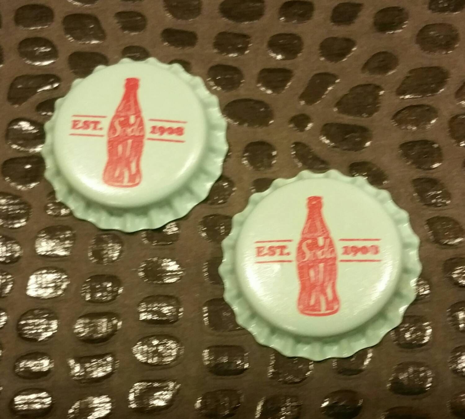 2 Blue / Red / Soda Bottle Caps / Altered Art / Mixed Media - Etsy