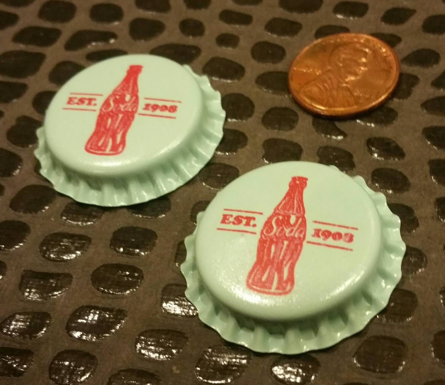 2 Blue / Red / Soda Bottle Caps / Altered Art / Mixed Media - Etsy