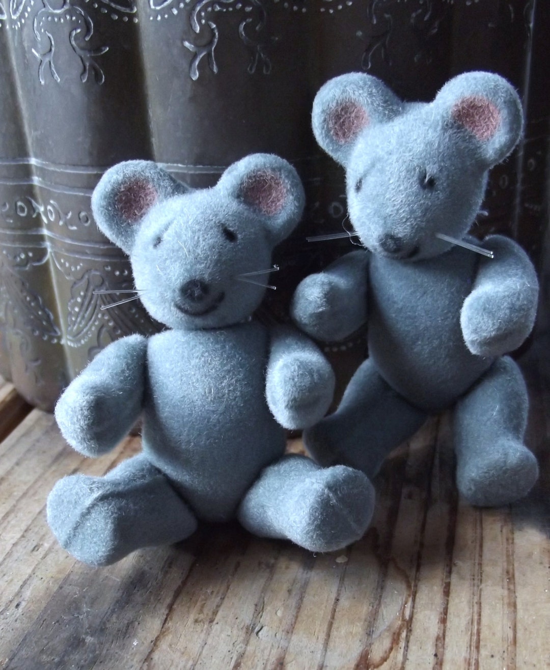 2 Vintage Miniature Flocked Mice / Holiday Decor / Pose-able ...