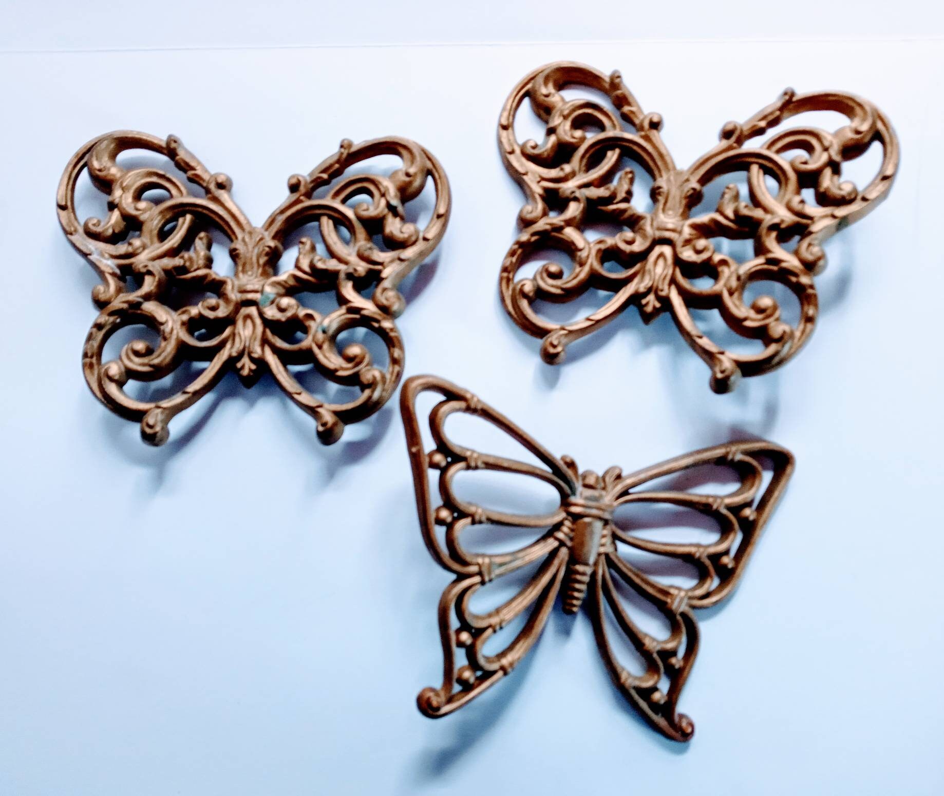 3 Vintage Gold Color Butterflies / Wall Hanging / Butterfly / - Etsy
