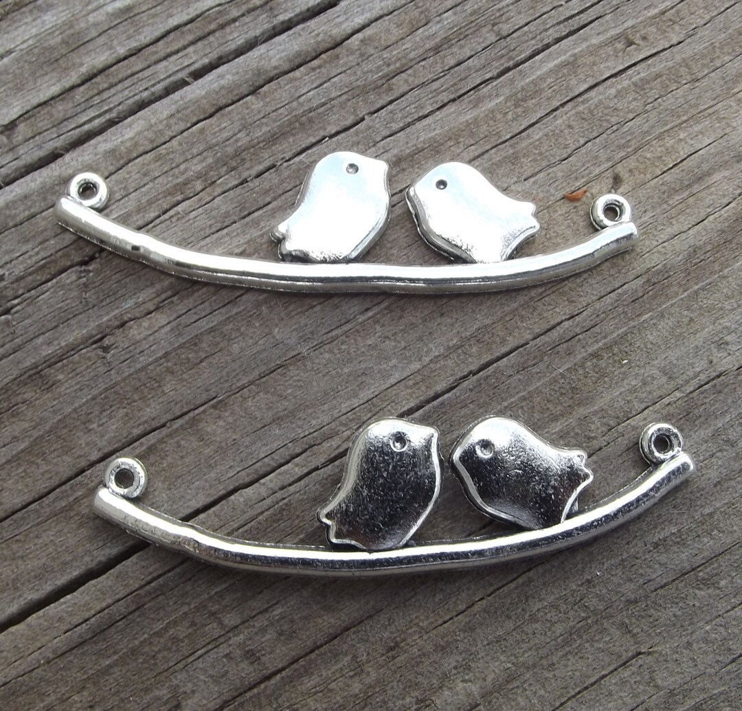 2 Silver Tone Bird on a Wire Charms / Jewelry Supply / Altered Art ...