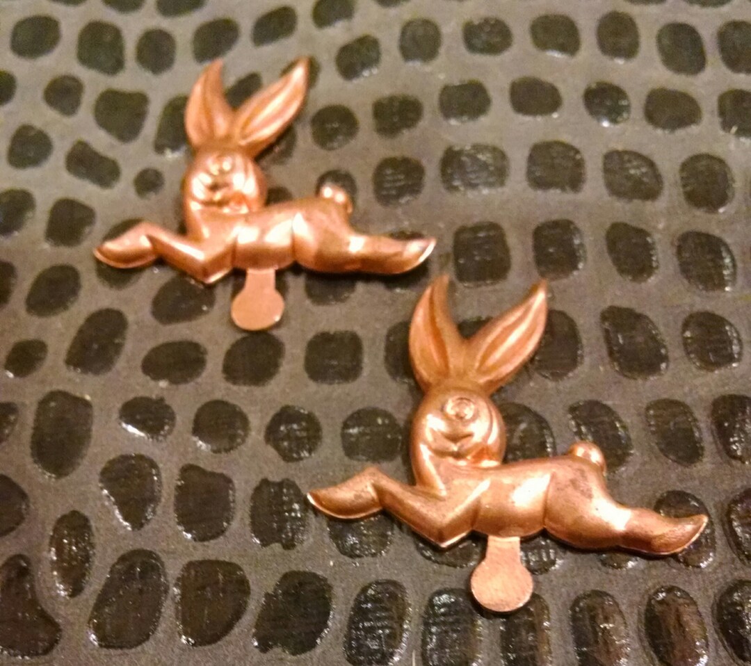2 Vintage Rabbits Metal Finding / Embellishment / Mixed Media Supply ...