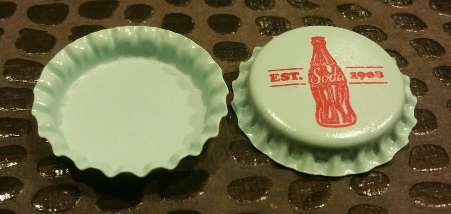 2 Blue / Red / Soda Bottle Caps / Altered Art / Mixed Media | Etsy