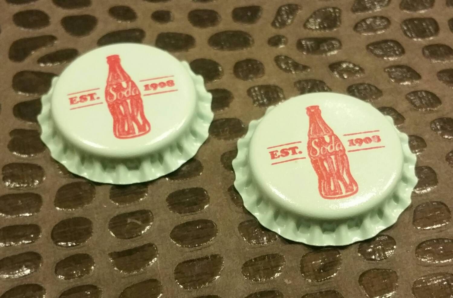 2 Blue / Red / Soda Bottle Caps / Altered Art / Mixed Media - Etsy