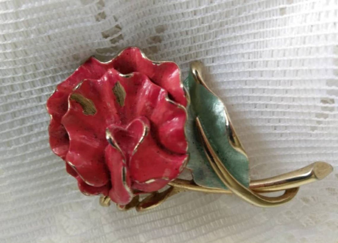Vintage Gold Tone Painted Rose Brooch / Retro Jewelry / Flower - Etsy