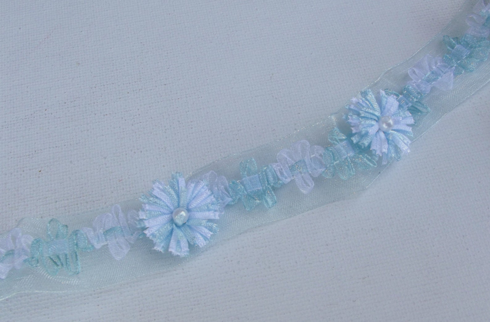 Blue Flowers on Sheer Ribbon Trim / Salvaged Supplies / Sewing - Etsy