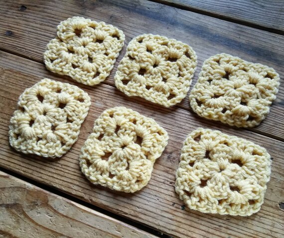 Vintage Handmade gold yellow Granny square lot / Vintage | Etsy