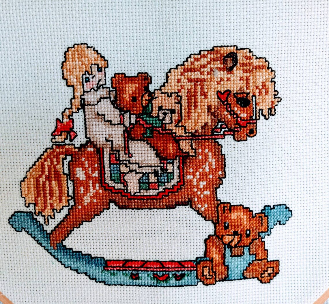 Vintage Counted Cross Stitch Hoop Framed Rocking Horse / Wall | Etsy