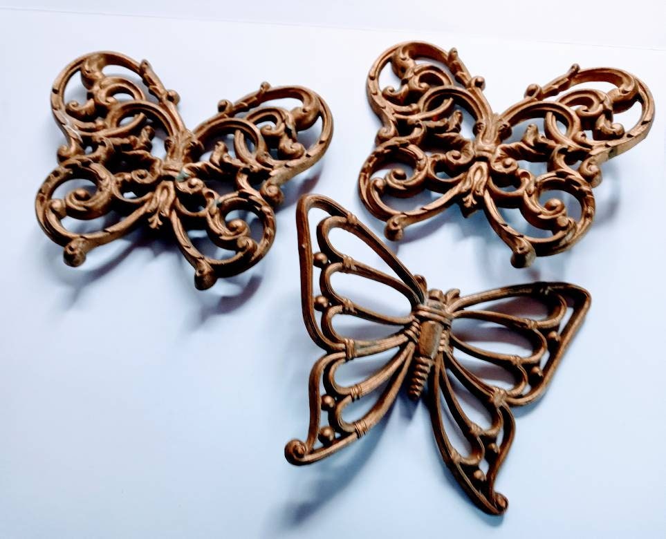 3 Vintage Gold Color Butterflies / Wall Hanging / Butterfly / - Etsy
