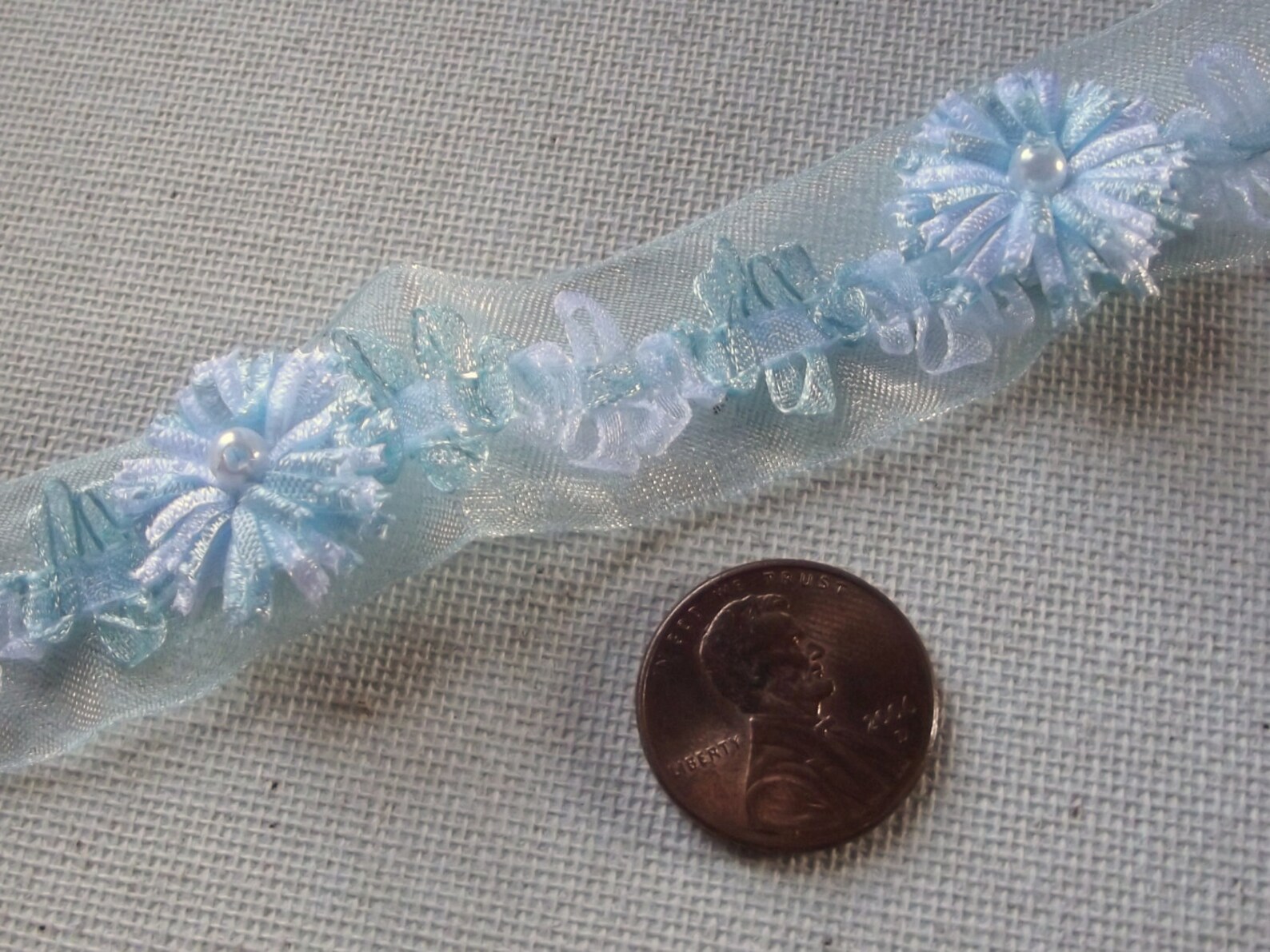 Blue Flowers on Sheer Ribbon Trim / Salvaged Supplies / Sewing - Etsy