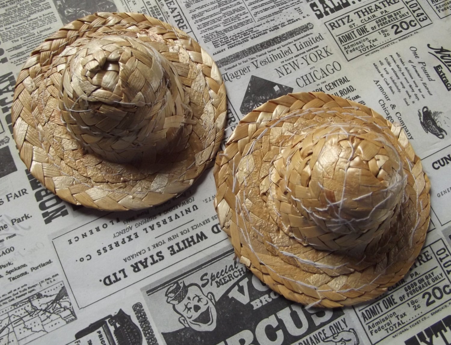 2 Woven 3 Straw Farmer Hats / Doll Making Supplies / | Etsy