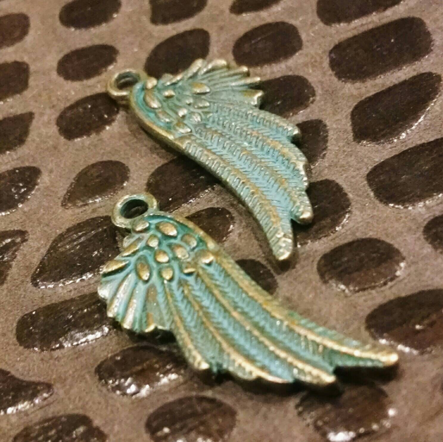 2 Antique Patina and Gold Tone Wing Charms / Jewelry Supply / | Etsy
