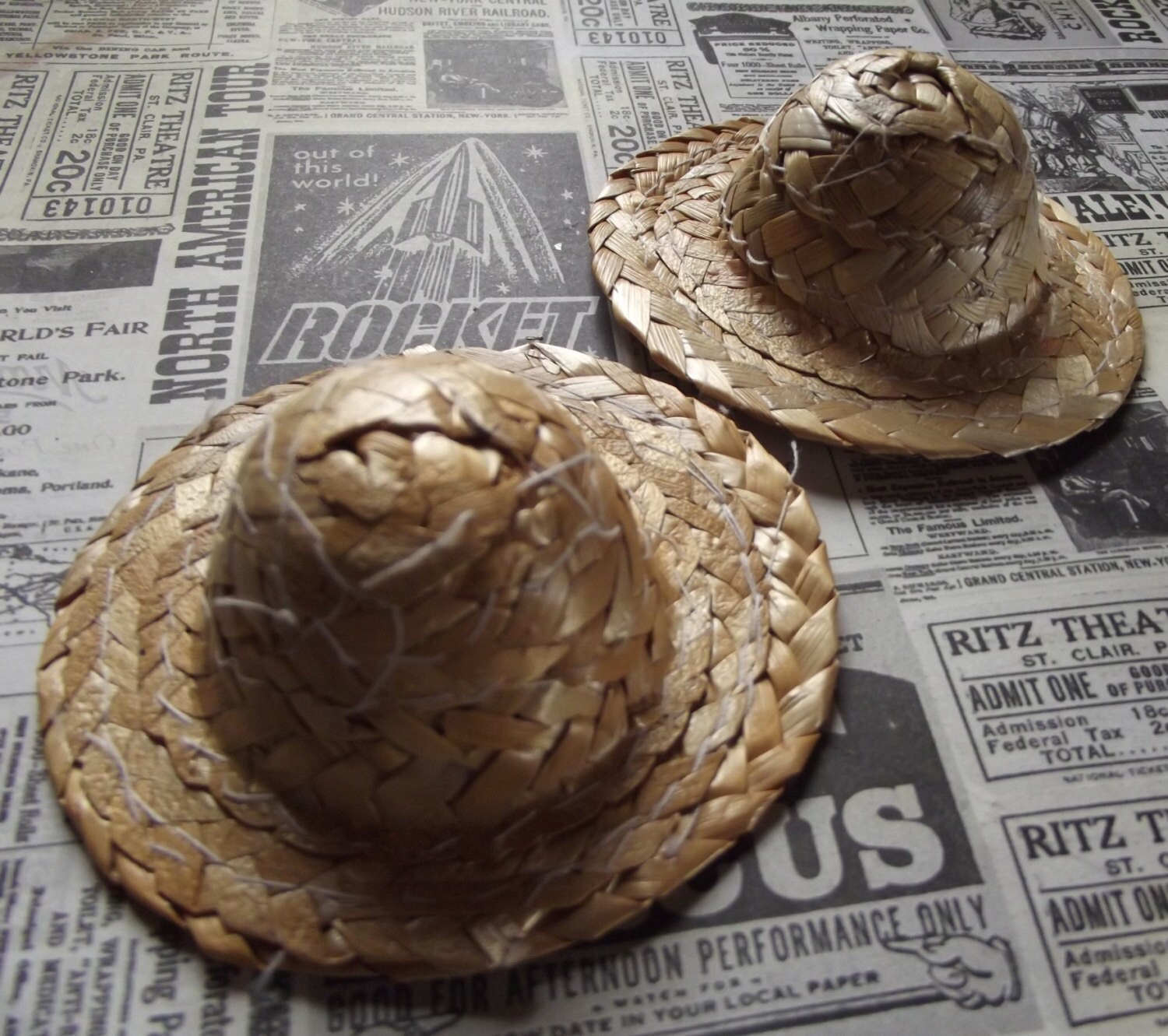 2 Woven 3 Straw Farmer Hats / Doll Making Supplies / | Etsy