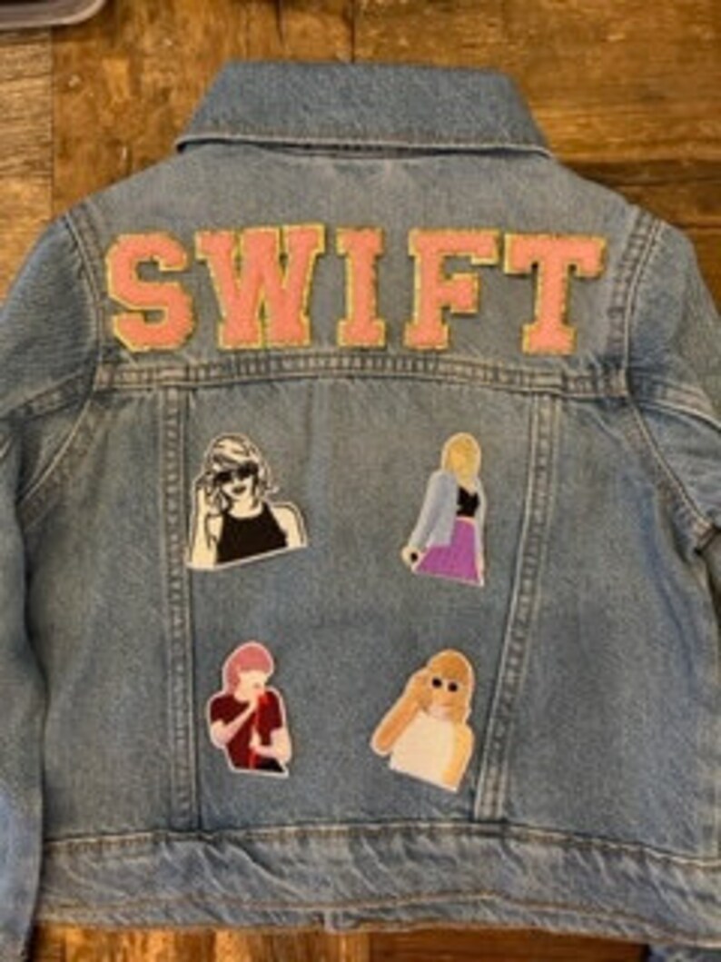 Made to Order Swift Chenille Letter Patch Jean Jacket, Custom Girls Toddler Chenille Patch Denim ...