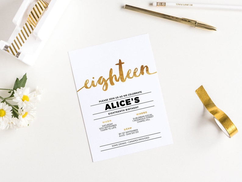 Modern Gold Foil 18th Birthday Printable Digital Instant Download Gold ...