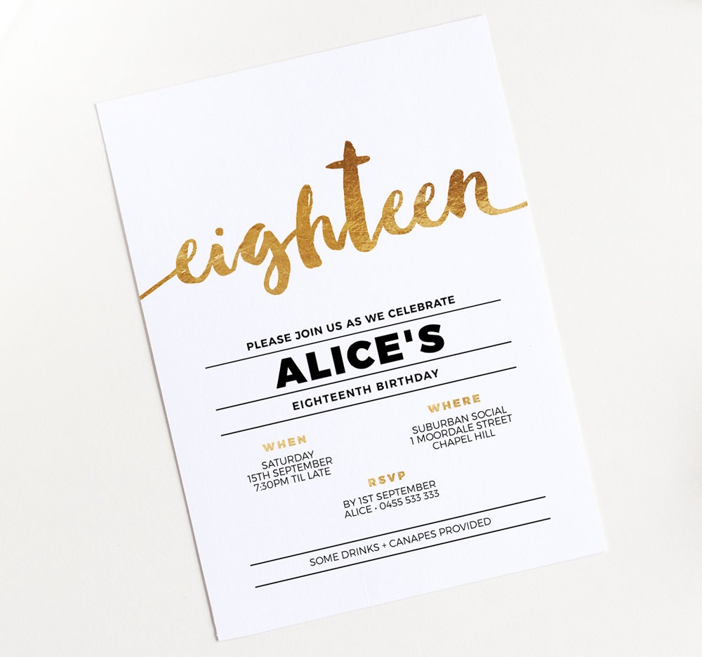 Modern Gold Foil 18th Birthday Printable Digital Instant Download Gold ...