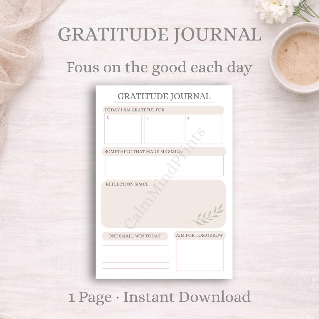 Minimalist Gratitude Journal Printable | Daily Self Care Reflection ...