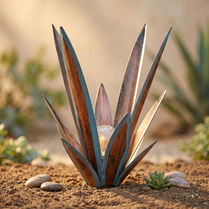Metal Agave Solar Garden Light | Multi-color Yard Decor | Rustic ...
