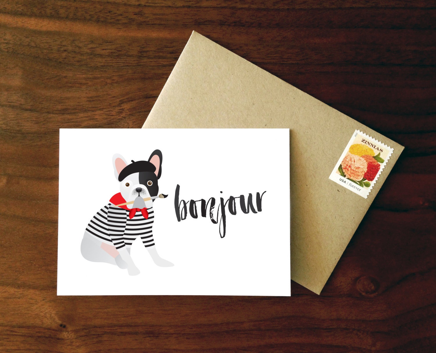 Custom French Bulldog Bonjour Card - Etsy Singapore