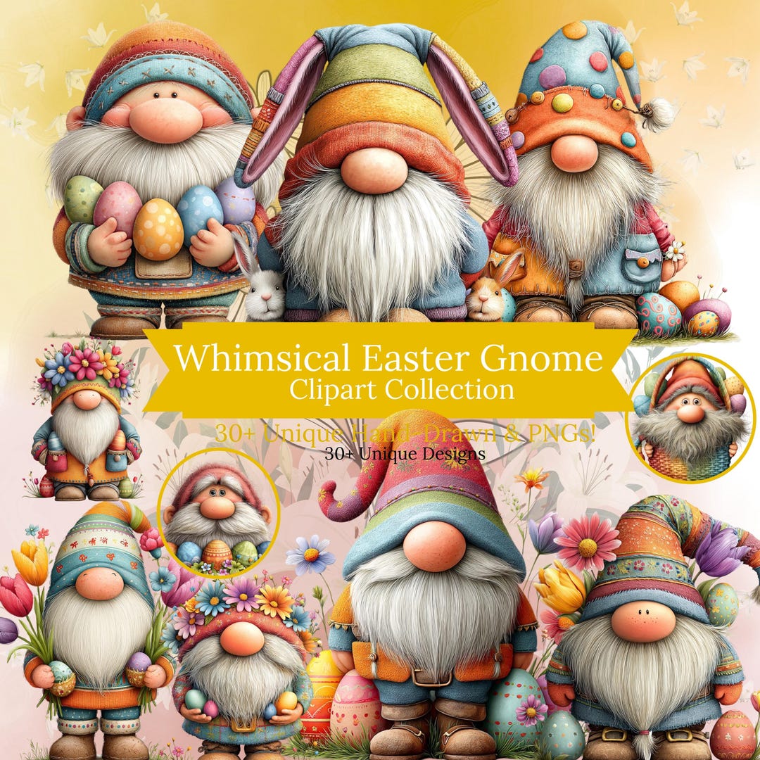 Easter Gnome Clipart Bundle PNG | Whimsical Spring Gnome With Eggs ...