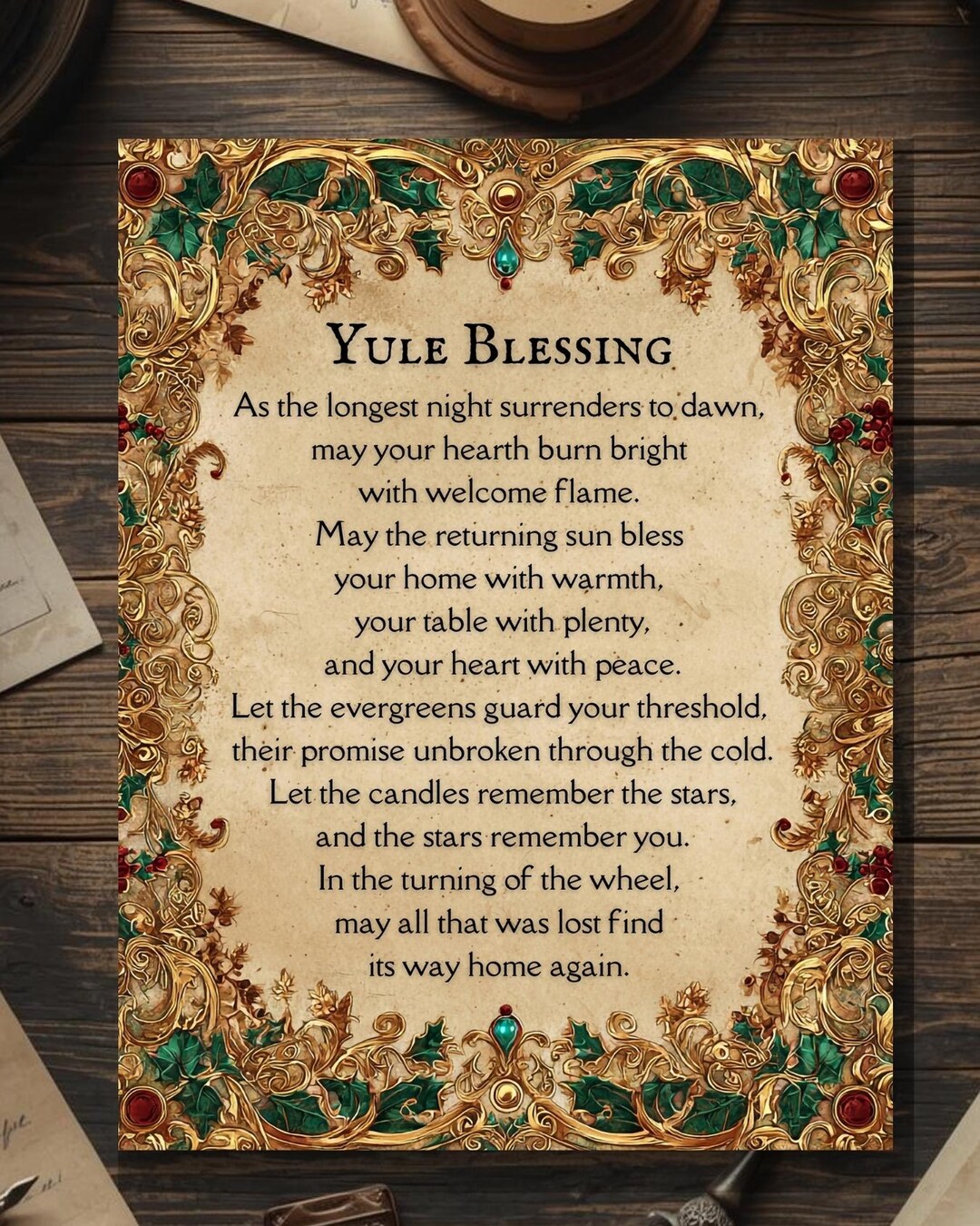 Yule Blessing Card Pagan Yule Greeting Wiccan Winter Solstice Wheel of ...
