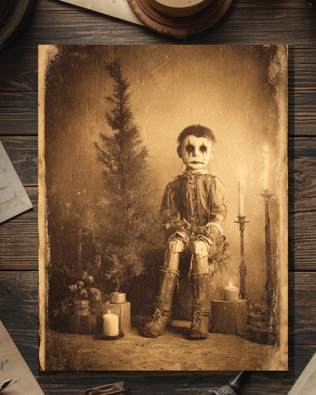 Vintage Victorian Creepy Marionette Boy Christmas Card Gothic Holiday ...