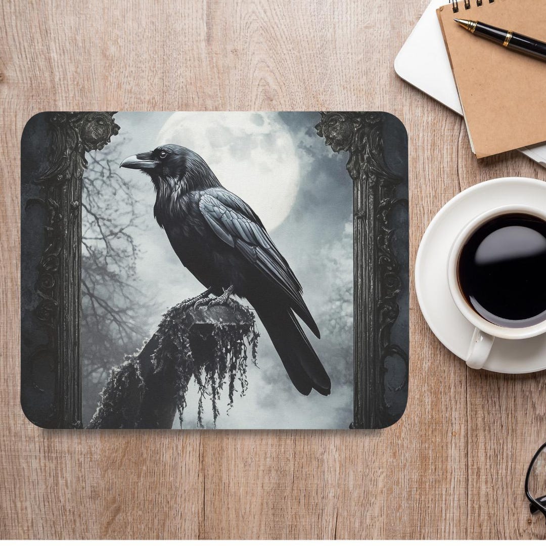 Gothic Raven Moon Mouse Pad Dark Academia Crow Occult Victorian Gothic ...