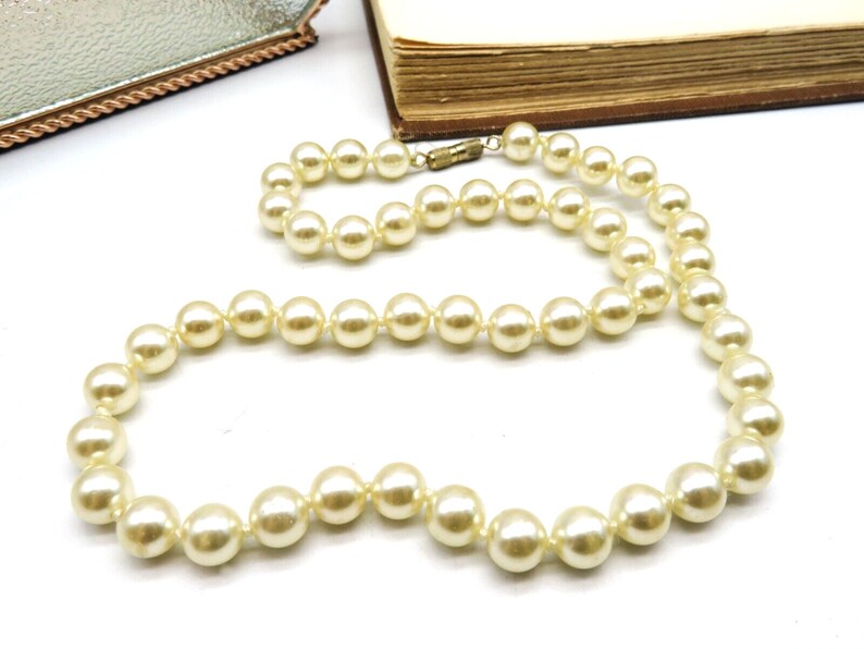 Vintage Off-white Simulated Pearl Bead 18" Long Necklace GG9 - Etsy