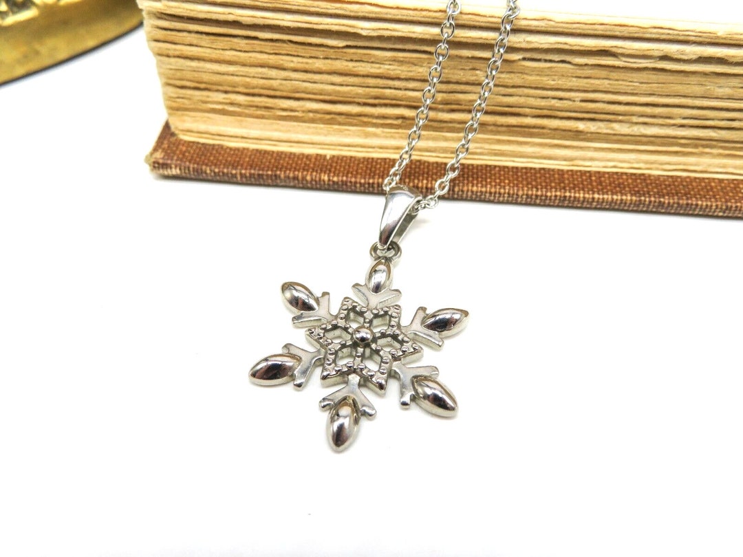 Signed HMK Hallmark Cards Stainless Steel Snowflake Pendant Necklace ...