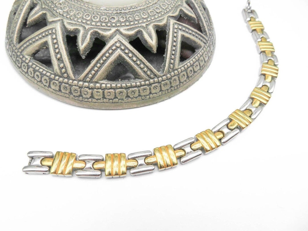 Retro Silver Gold Tone Mixed Metal Magnetic 7 Bracelet - Etsy