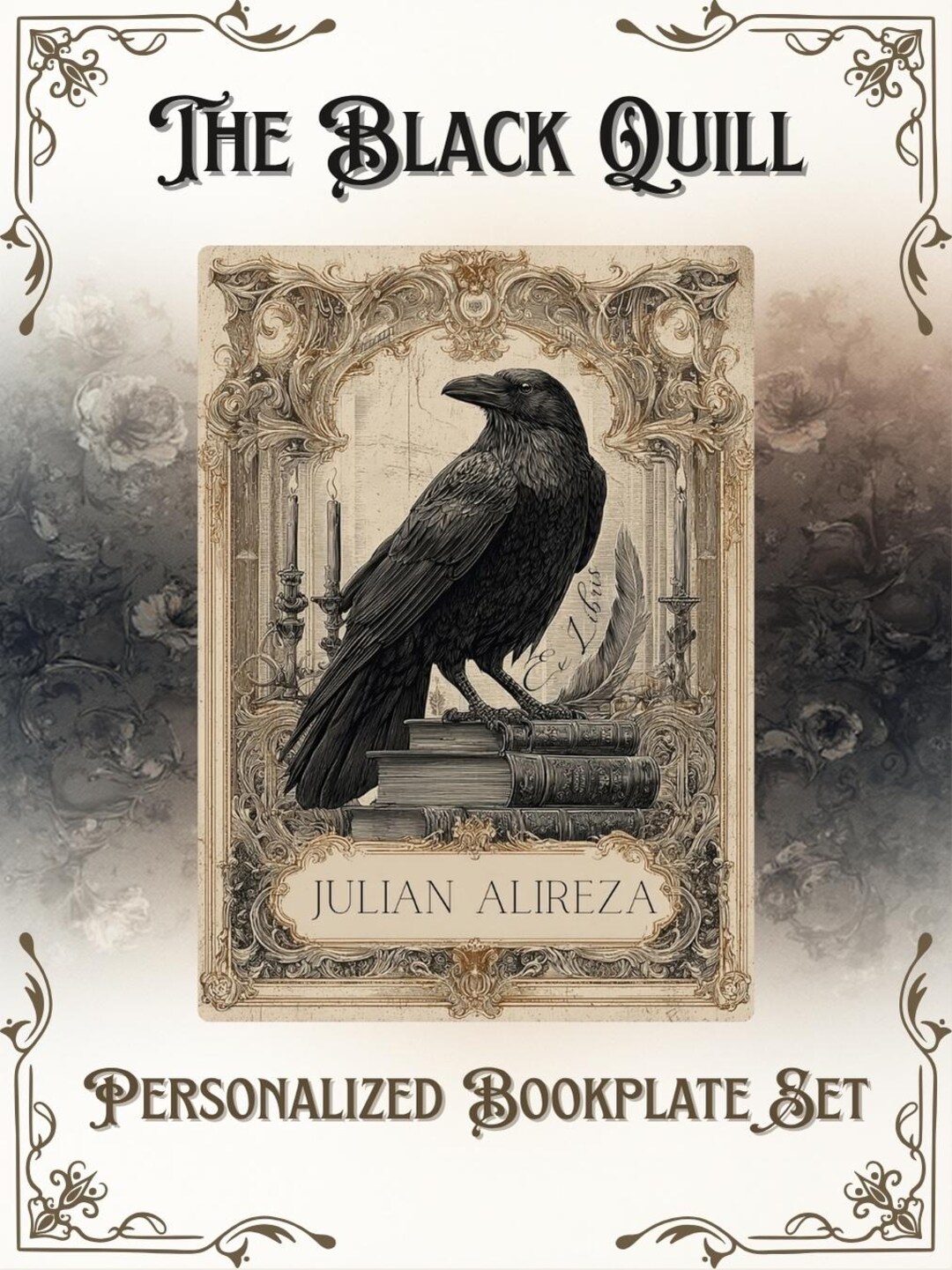 The Black Quill Gothic Raven Poe Inspired Personalized Bookplate Ex ...