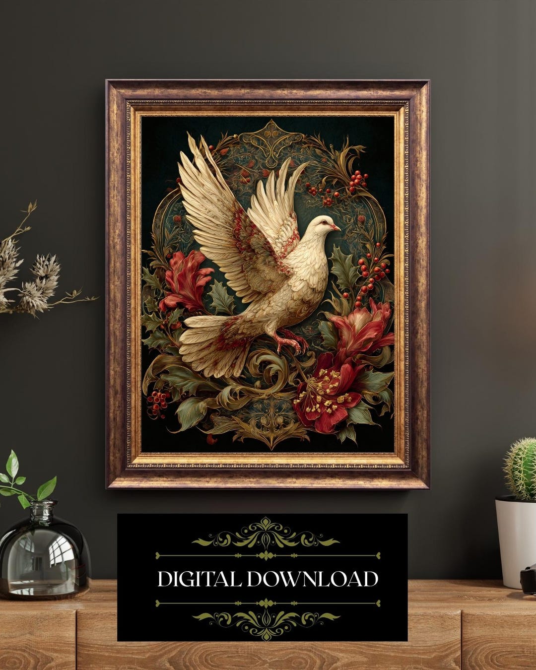 Victorian Christmas Dove Digital Download Baroque Holiday Art Gold ...