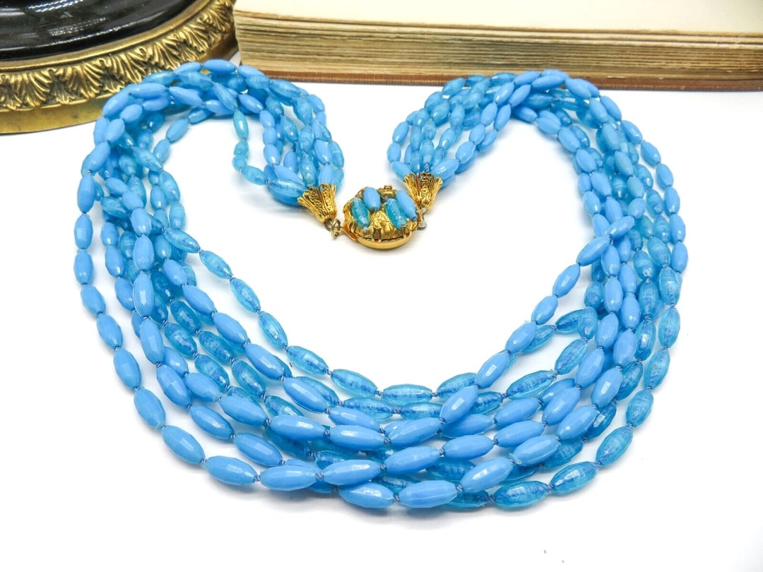 Vintage Layered Turquoise Blue Plastic Fixed Bead Cluster Clasp ...