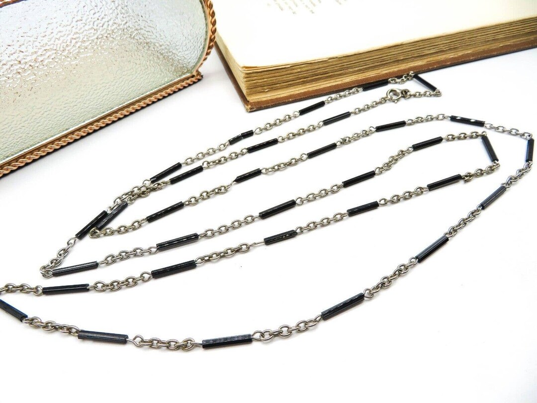 Vintage Signed Park Lane Black Glass Silver Tone Long Necklace GG33 - Etsy