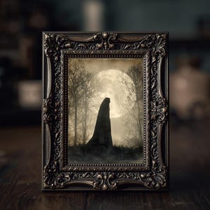 Cloaked Figure Under Full Moon Wall Art Print 5x7 Gothic Dark Fantasy ...