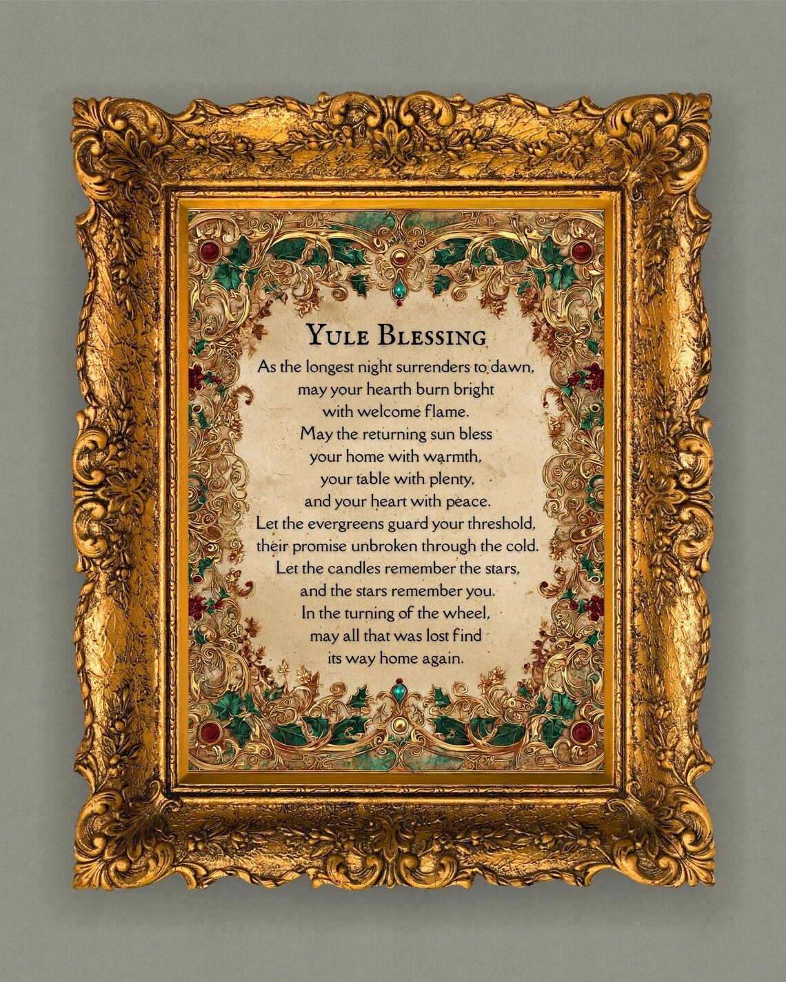 Yule Blessing Pagan Poem Print Wiccan Winter Solstice Prayer Wall Art ...