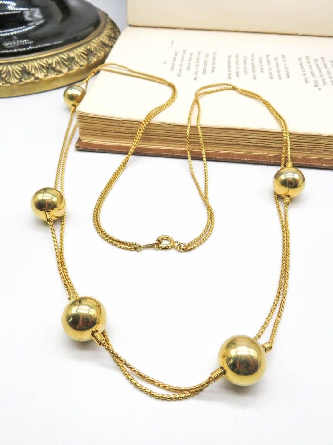 Retro Layered Gold Tone Bead Station Chain Necklace M25 - Etsy