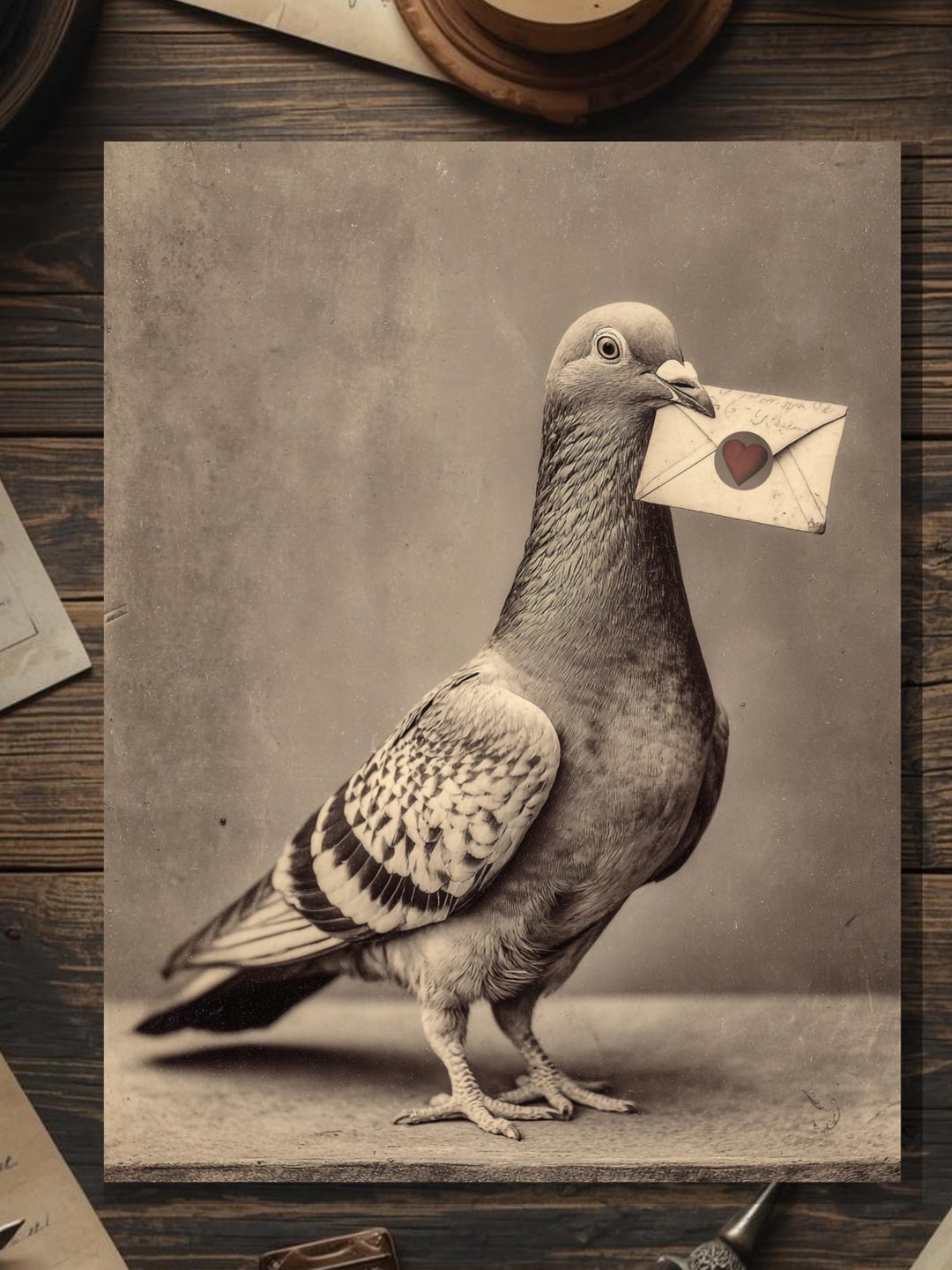 Victorian Pigeon Delivering Love Letter Gothic Animal Greeting Card ...
