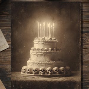 Vintage Victorian Skull Birthday Cake With Candles Card Gothic Macabre ...