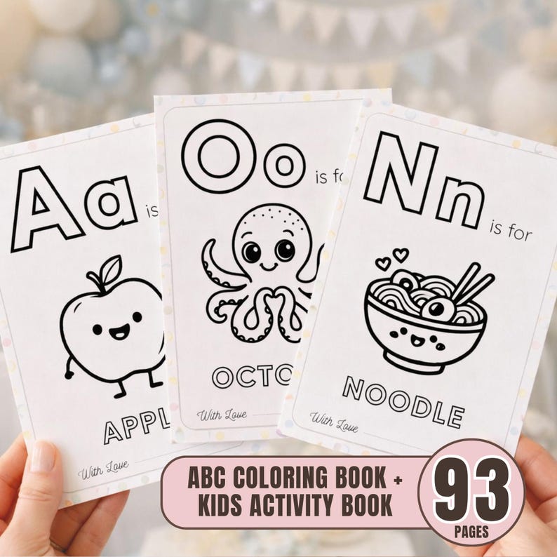 Baby Shower ABC Coloring Book 93 Pages Kids Activity, Botanical Guest ...