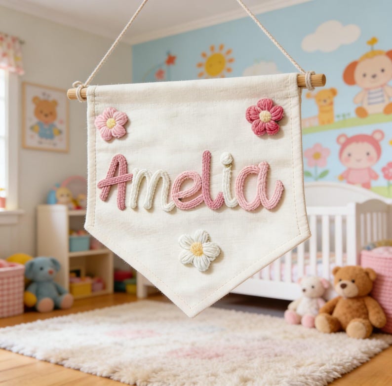Personalized Name Banner – Kids Room Canvas Wall Hanging, Neutral ...