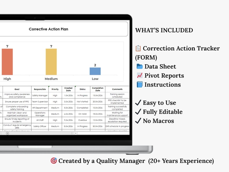 CAPA Tracker Excel Template | Corrective Action Plan | Nonconformance ...