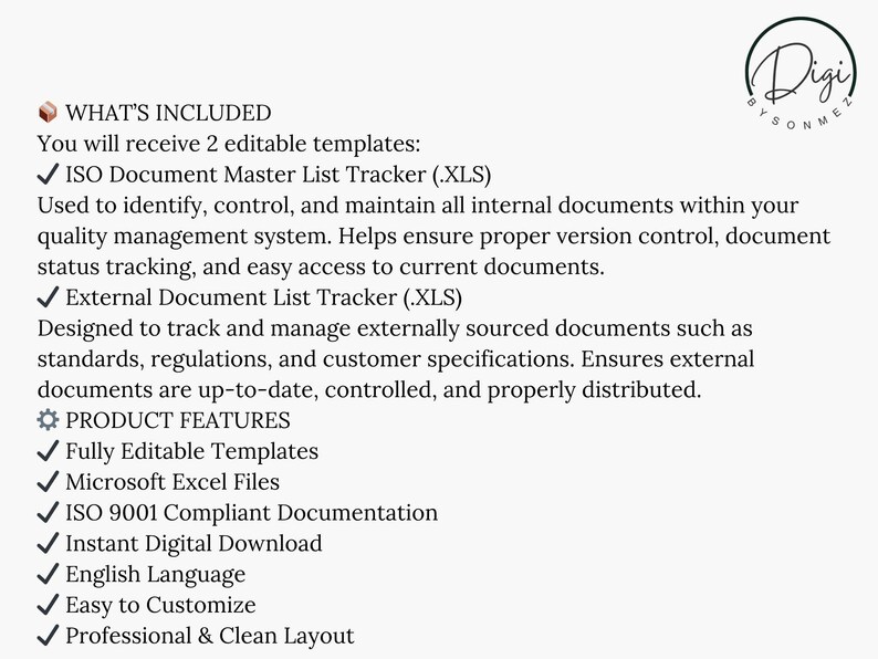 ISO 9001 Document Control Excel Template | Master Document Register - Etsy