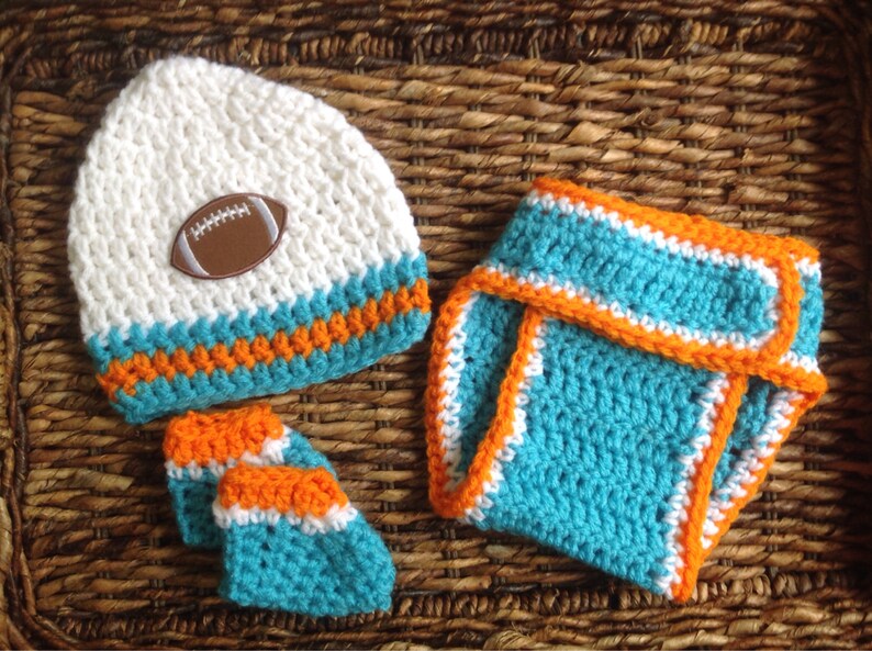 Crochet Miami Dolphins Football Theme Baby Diaper Cover Beanie | Etsy