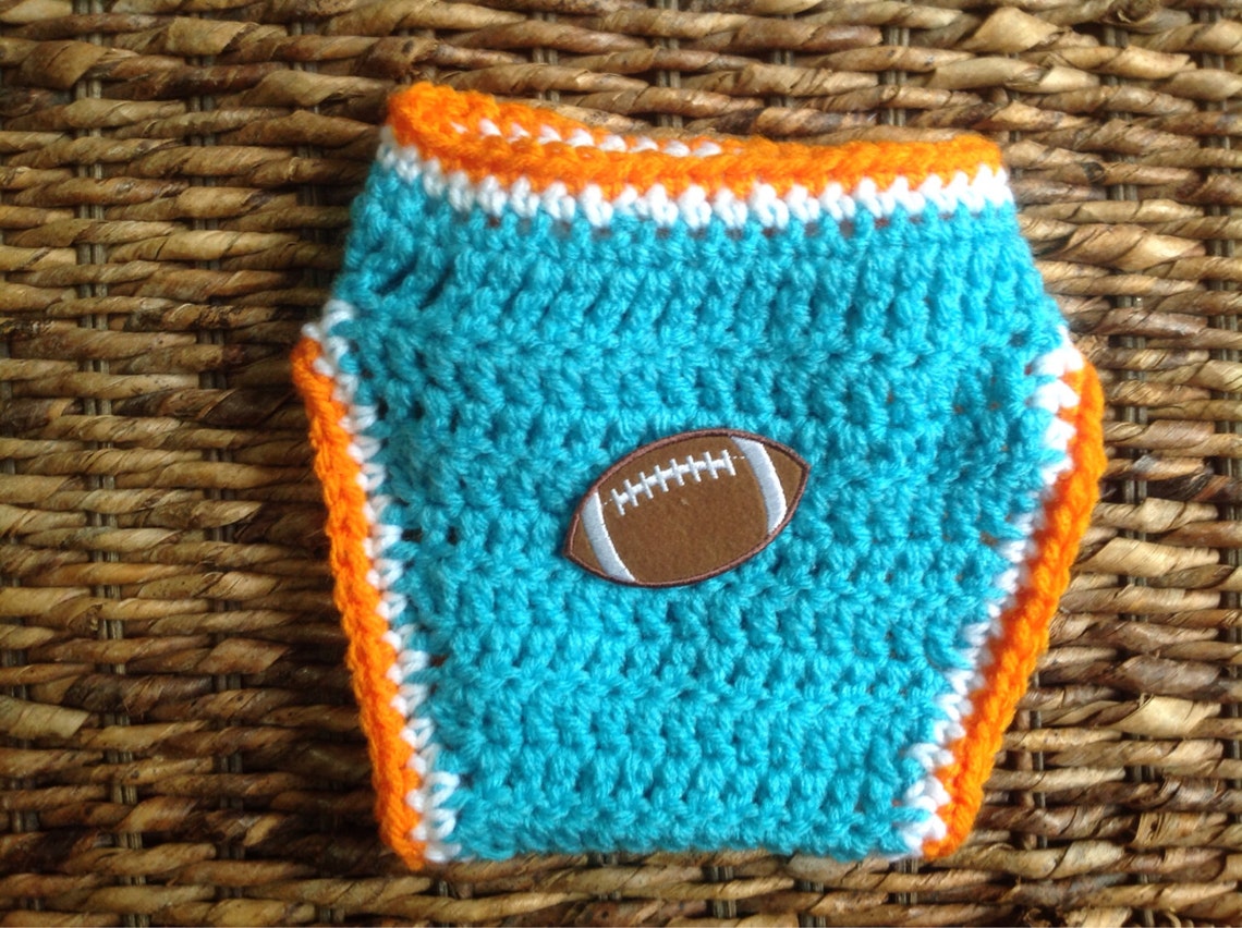 Crochet Miami Dolphins Football Theme Baby Diaper Cover Beanie | Etsy