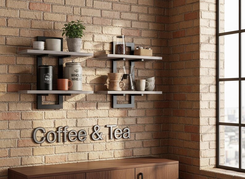 Rustic Farmhouse 2-tier Floating Shelf, Engineered Wood Metal Storage ...