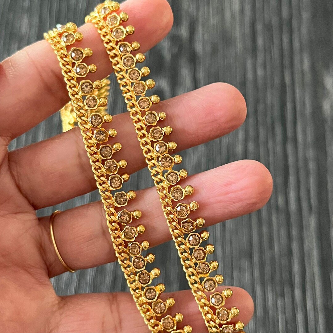 Indian Gold Tone Stone Anklet, Bridal Anklets, Indian Payal ...